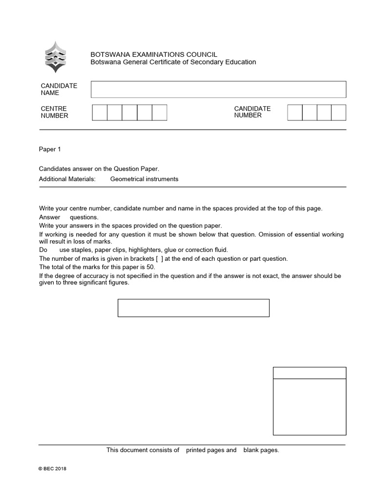 Maths Pp1 2018 | PDF | Area | Elementary Geometry