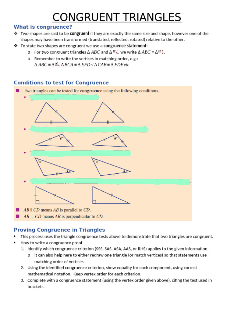 Review of Congruency - Notes and Examples | PDF