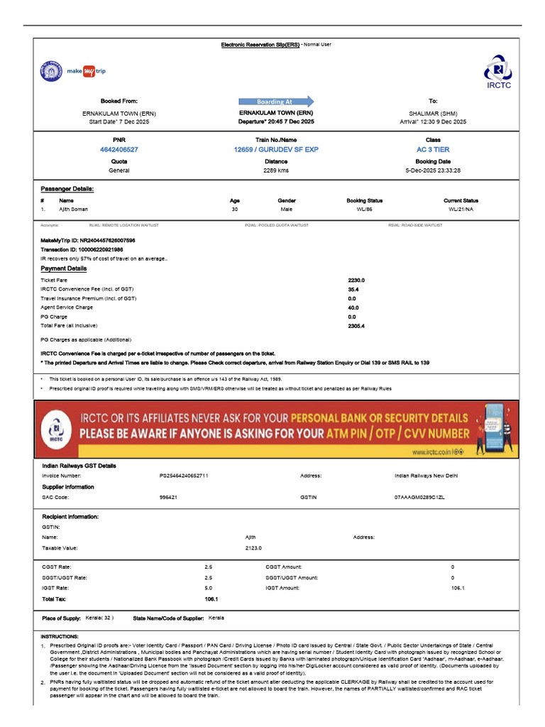 NR2404457626007596 Eticket | PDF | Identity Document