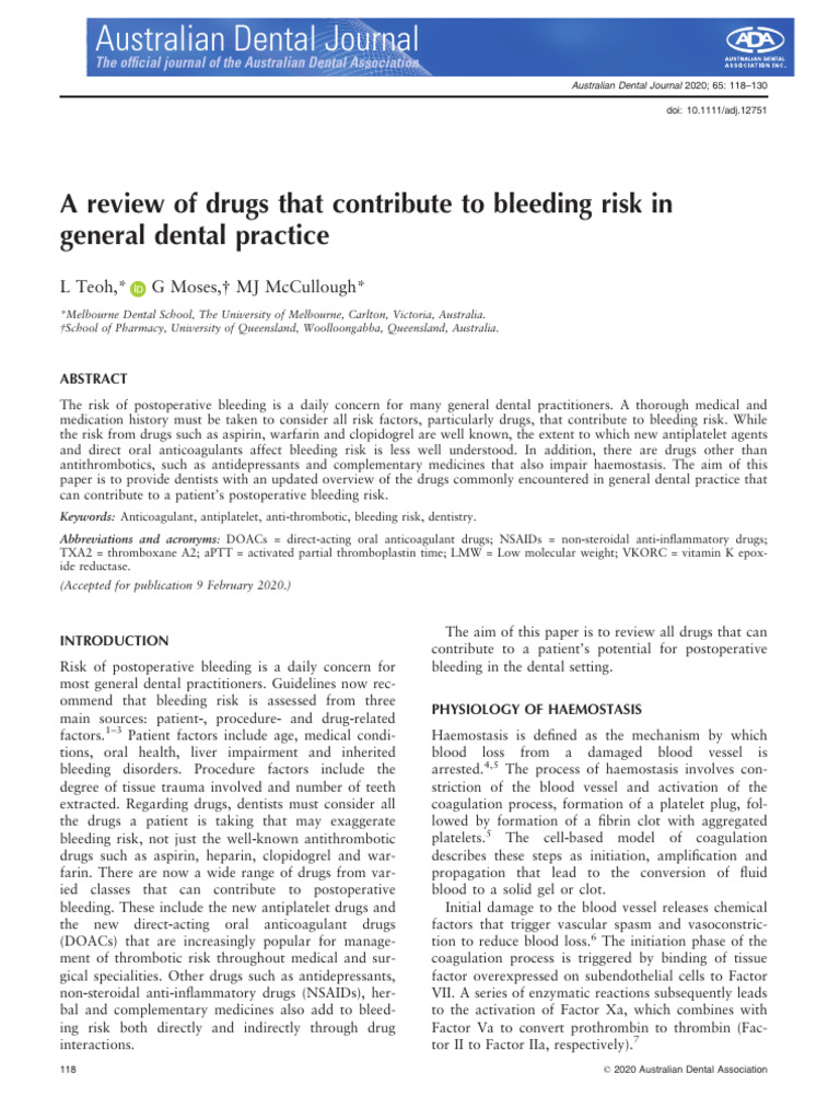 Drugs Increasing Bleeding Risk in Dentistry | PDF | Coagulation | Platelet