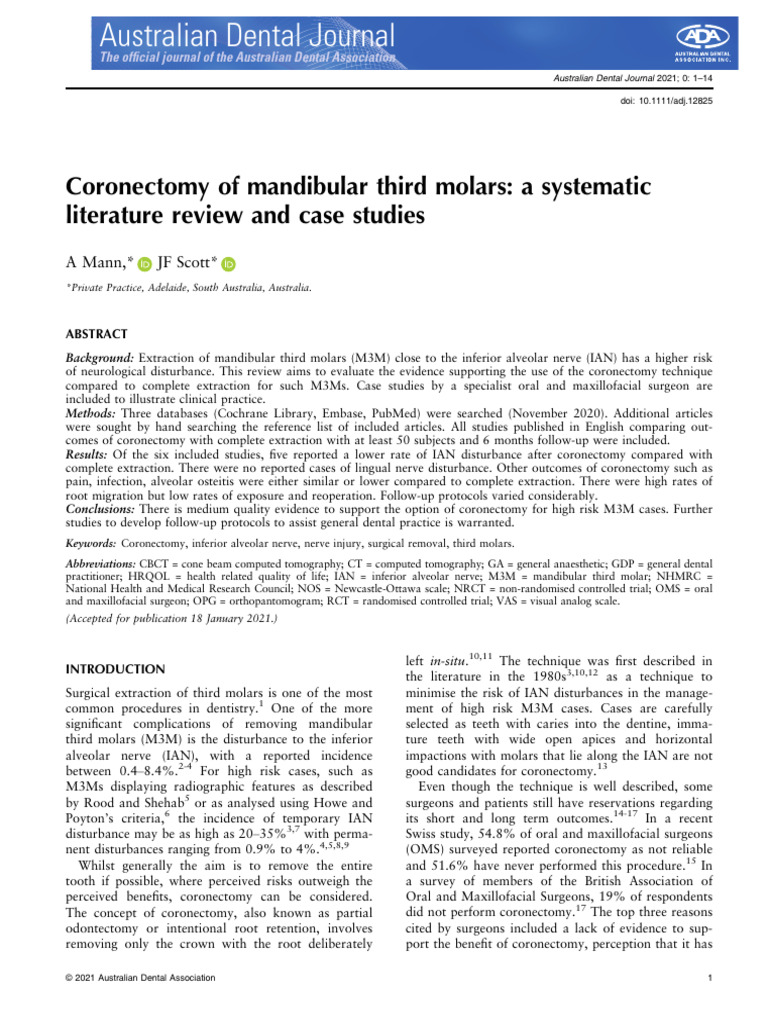 Coronectomy for Mandibular Third Molars | PDF | Randomized Controlled ...