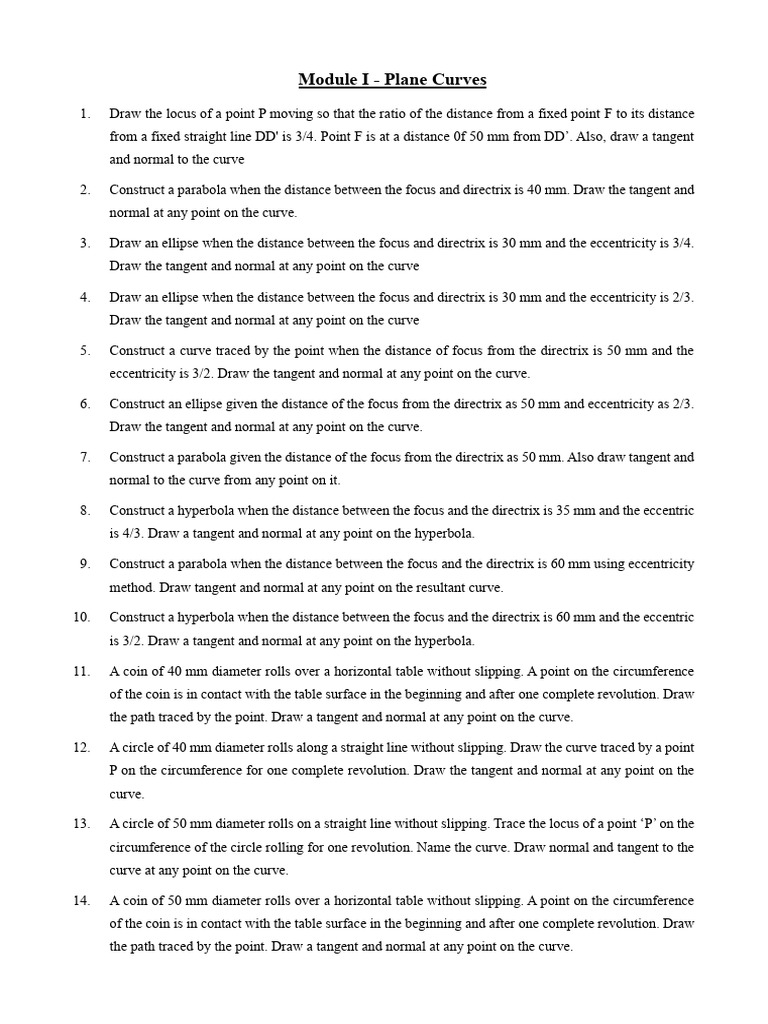 Plane Curves and Projections Exercises | PDF | Ellipse | Euclidean ...