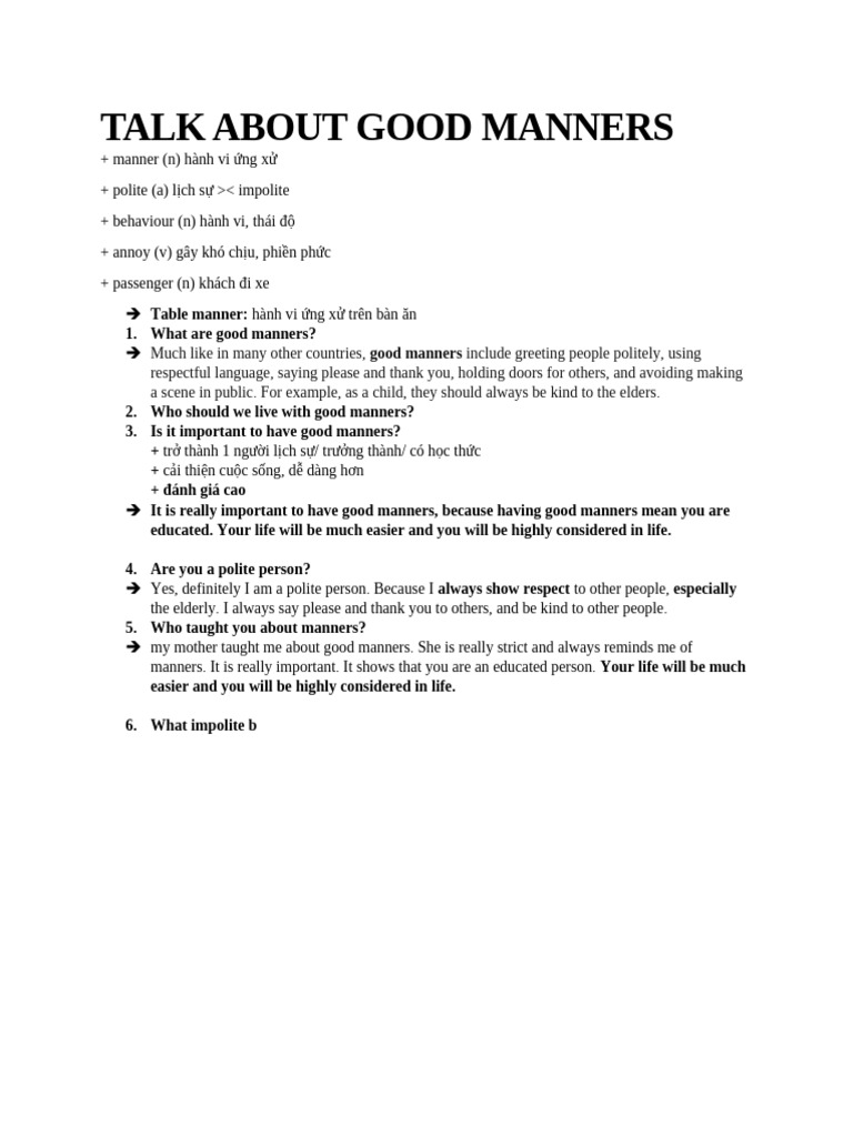 Talk About Good Manners | PDF