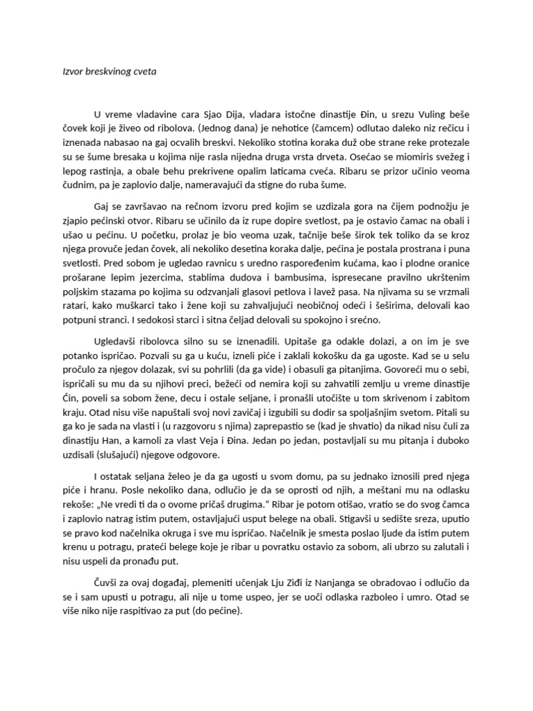 Izvor Breskvinog Cveta - Prevod | PDF