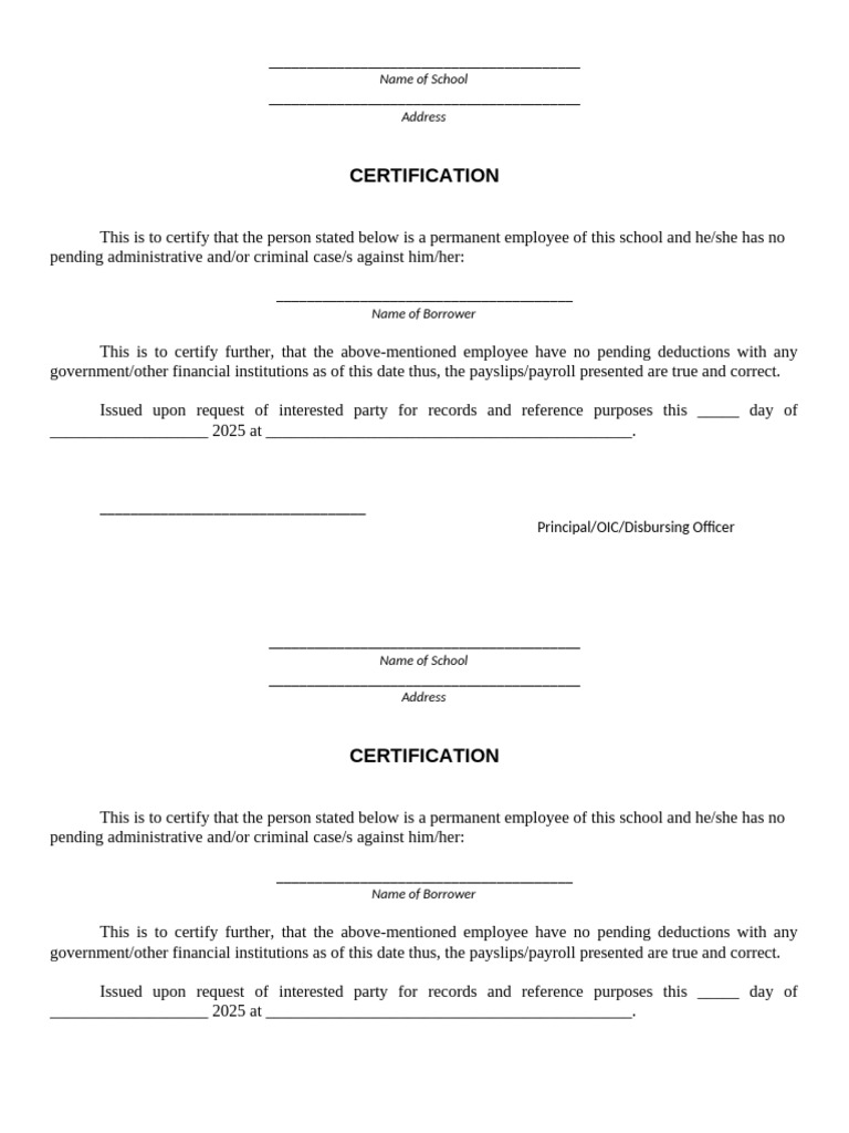 Employee Certification Document Template | PDF