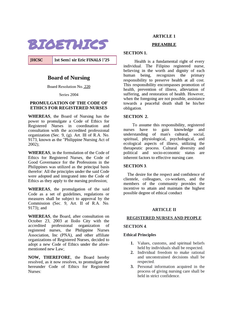 Code of Ethics for Registered Nurses | PDF | Nursing | Health Professional