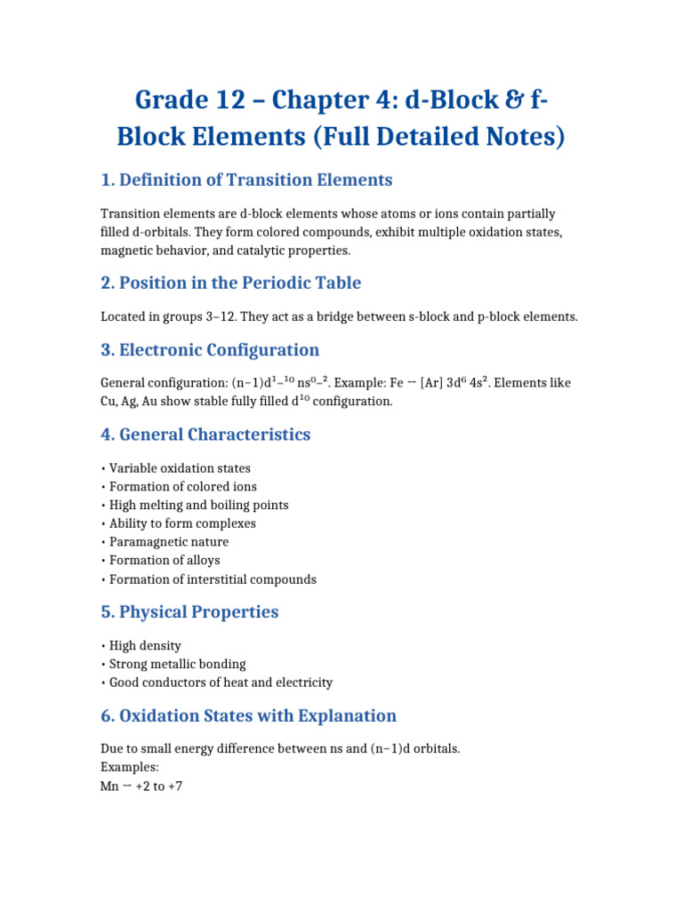 d-Block & f-Block Elements Overview | PDF | Transition Metals | Atoms