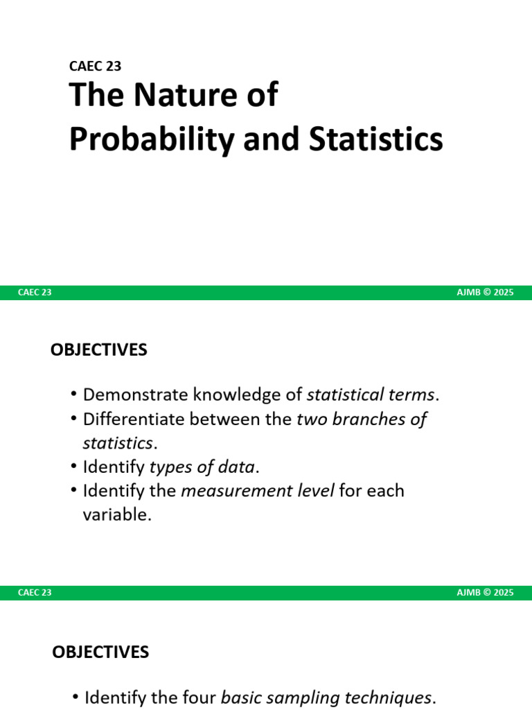 CAEC 23. Nature of Statistics | PDF | Sampling (Statistics) | Statistics
