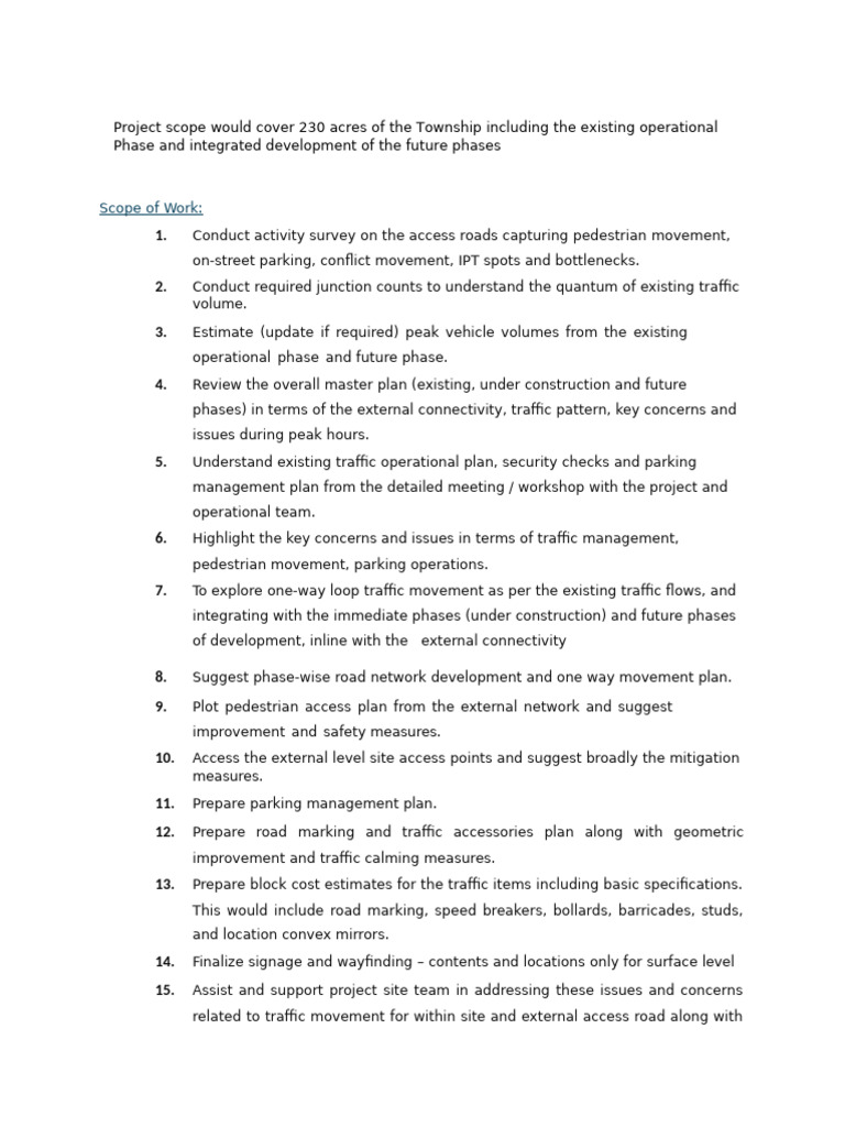 Transport Planner - Scope of Work | PDF | Traffic | Road