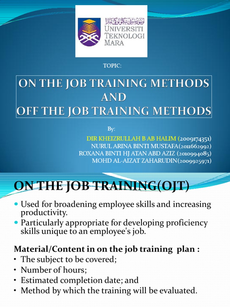 On the Job & Off the Job Training Methods | Educational Technology ...