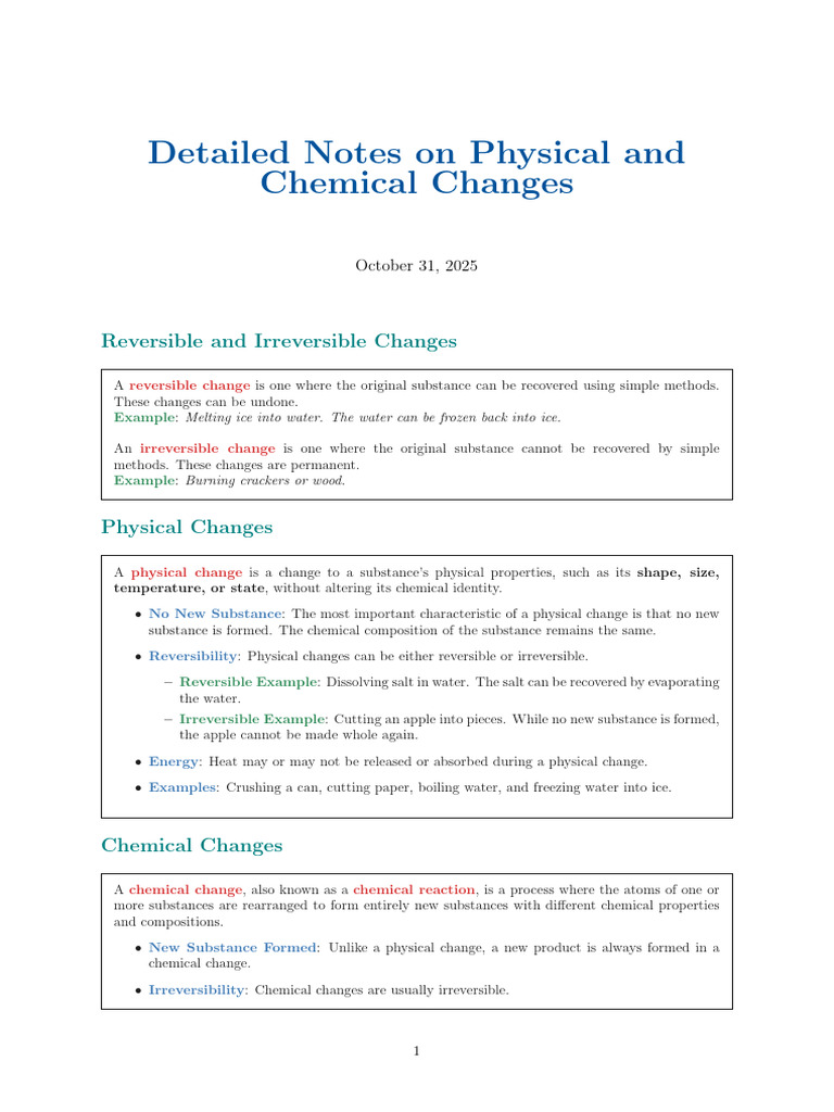 Physical vs. Chemical Changes Explained | PDF | Chemical Reactions | Rust