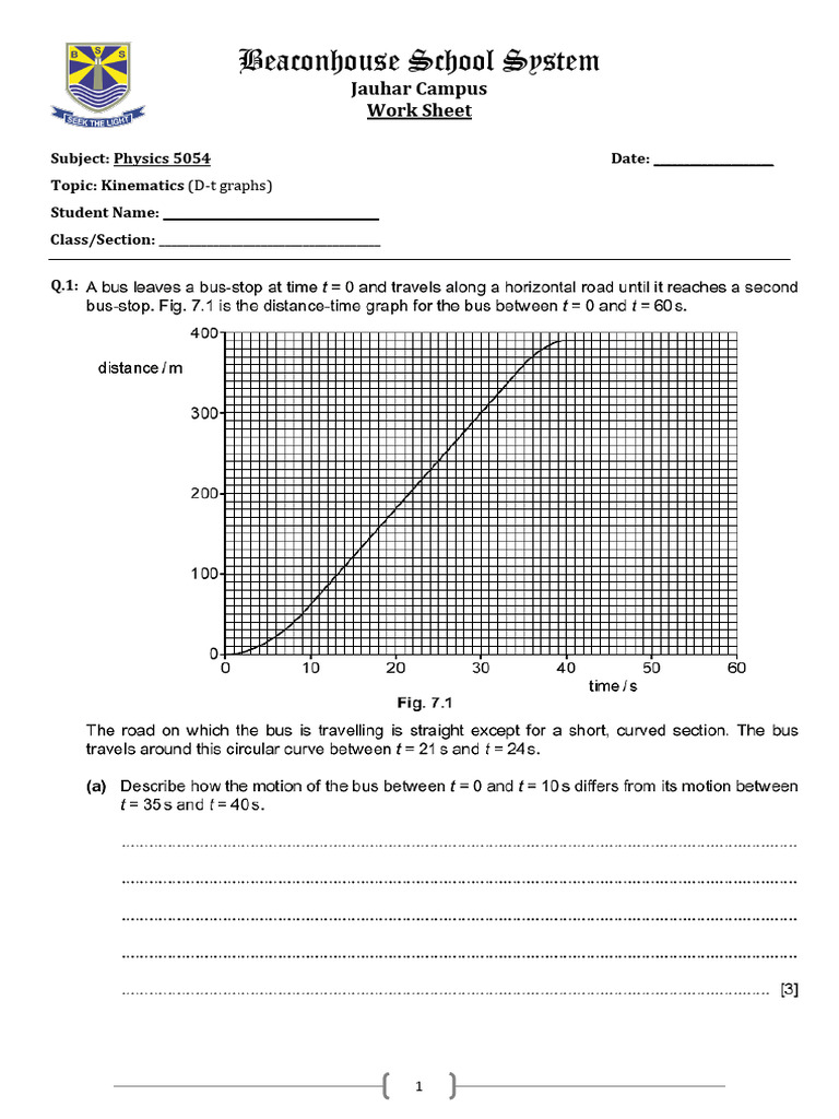 Kinematics Worksheet for Physics 5054 | PDF