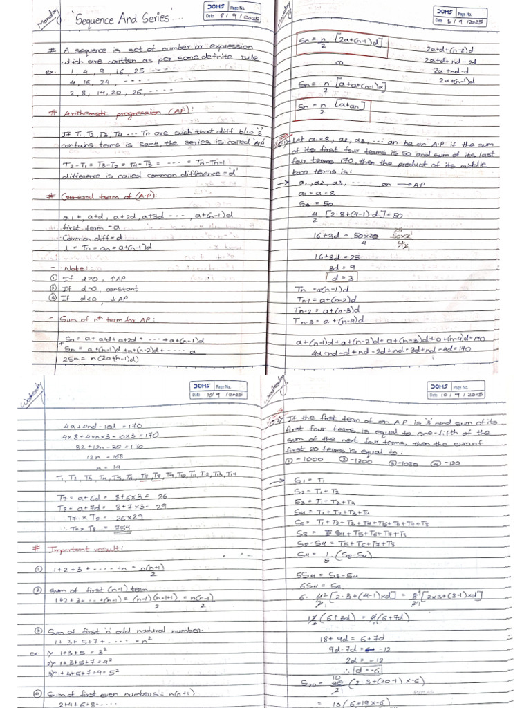 Sequence and Series Notes | PDF