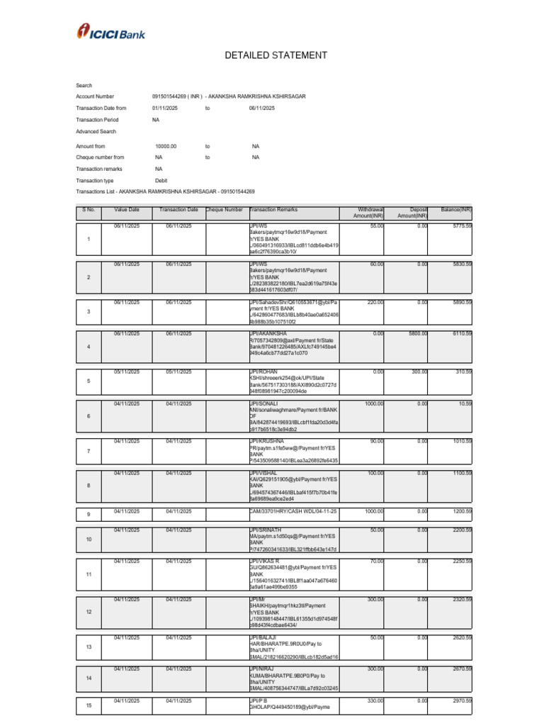 Detailed Statement | PDF | Cheque | Debit Card