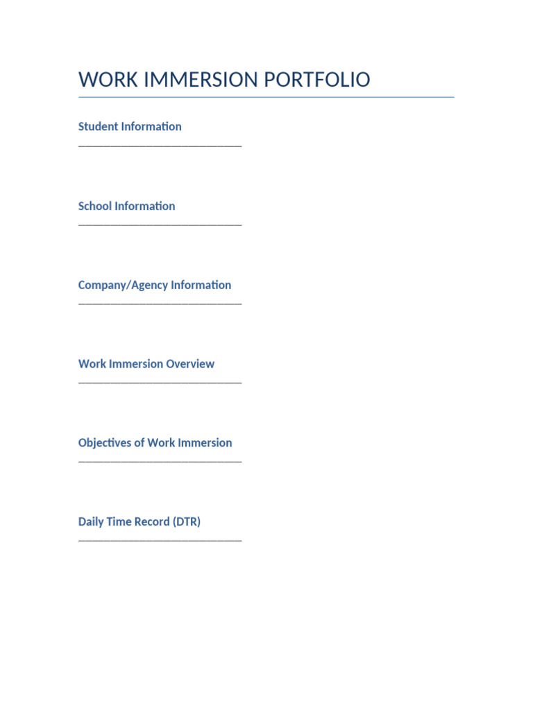 Work Immersion Portfolio Guide | PDF