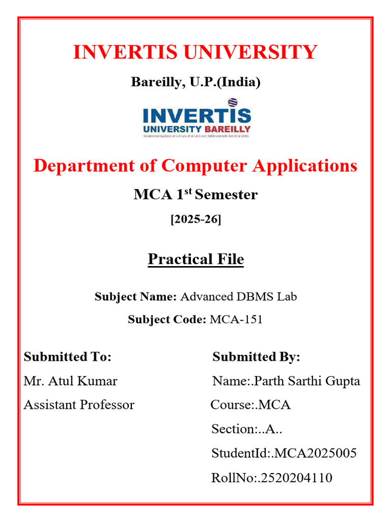Front Page Advanced DBMS File (MCA) | PDF