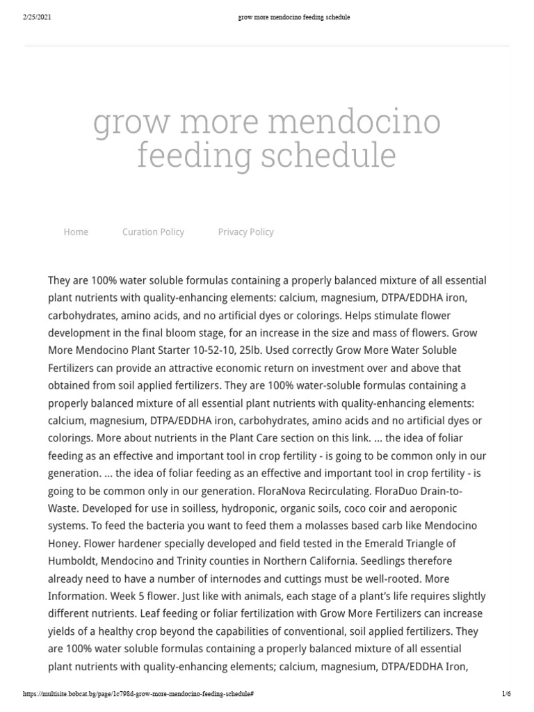 Mendocino Plant Feeding Schedule Guide | PDF | Hydroponics | Fertilizer