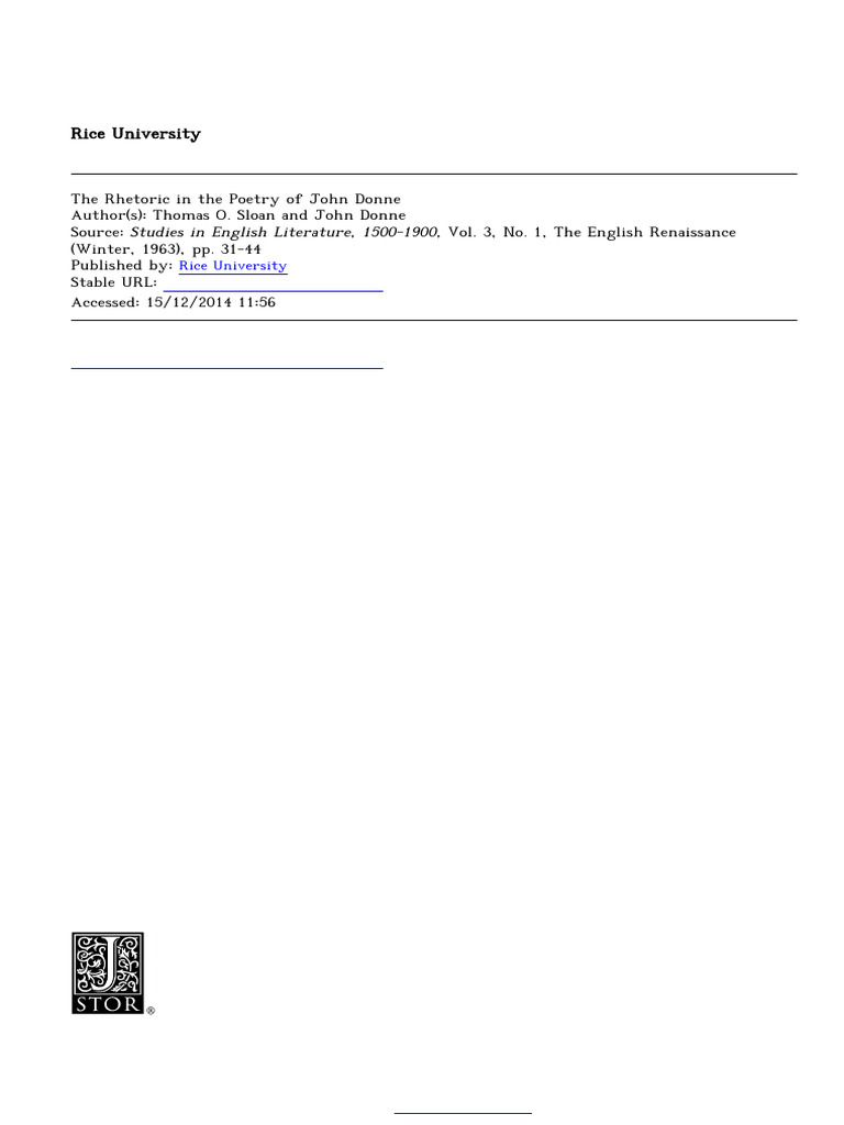 The English Renaissance The Rhetoric in The Poetry of John Donne ...