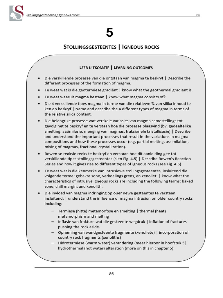Geo154 Lecture Notes - 5 Igneous Rocks - Stollings Gesteentes | PDF