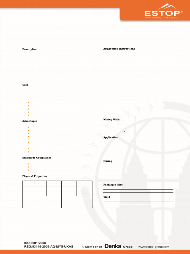 Grout - Estogrout MP50 - Data Sheet - 150403 | PDF | Concrete | Materials