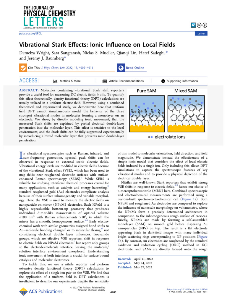 Vibrational Stark Effects, Ionic Influence On Local Fields | PDF ...
