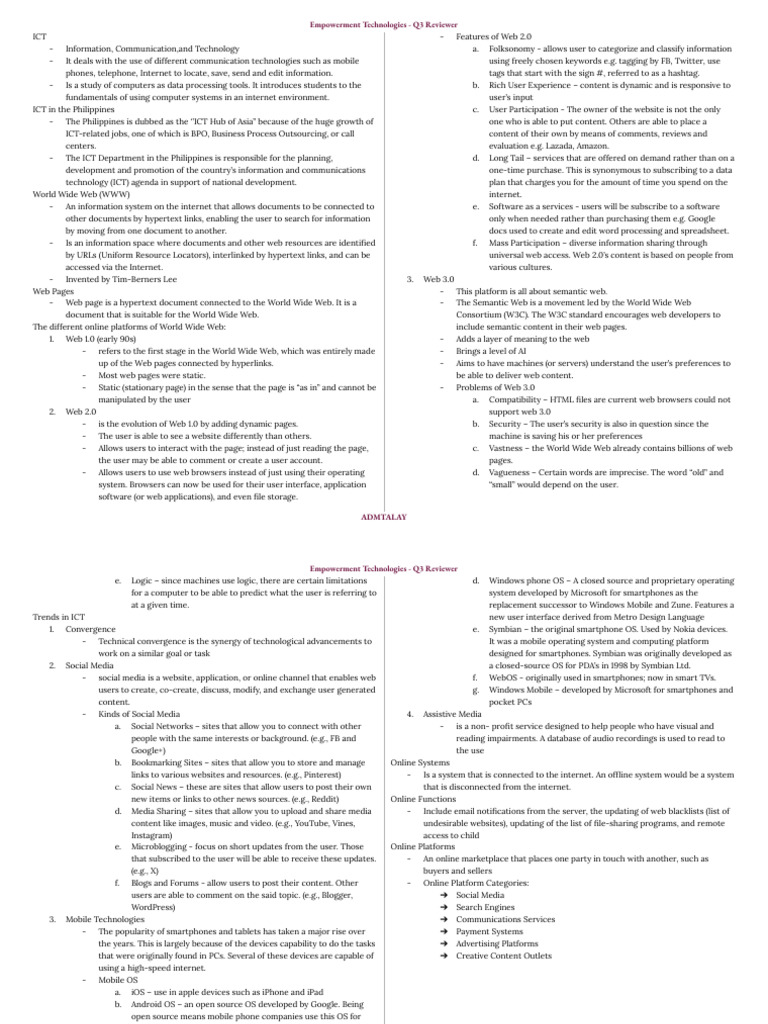 Emptech q3 Reviewer | PDF | World Wide Web | Internet & Web