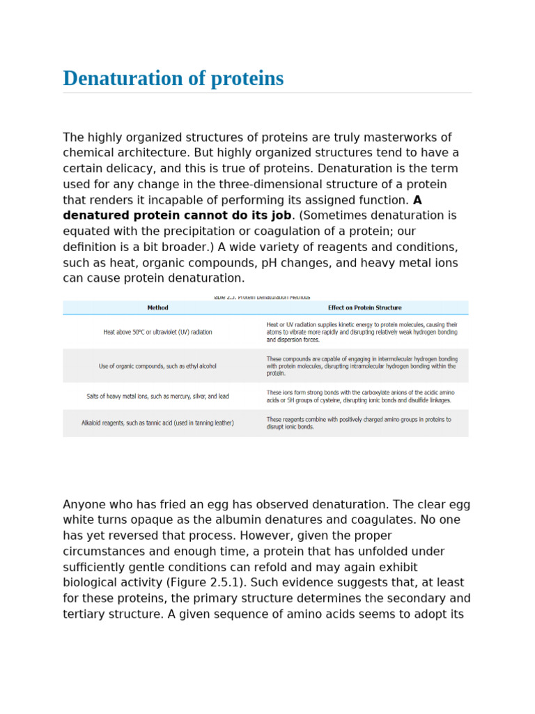 Understanding Protein Denaturation | PDF | Denaturation (Biochemistry ...