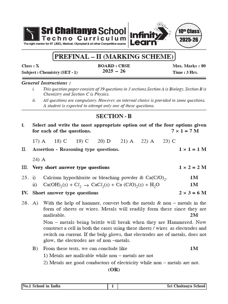 Prefinal - Ii (Marking Scheme) : General Instructions | PDF | Chlorine ...
