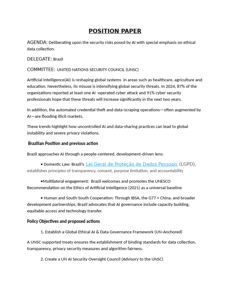 Brazil Position Paper (Unsc) | PDF | Artificial Intelligence ...