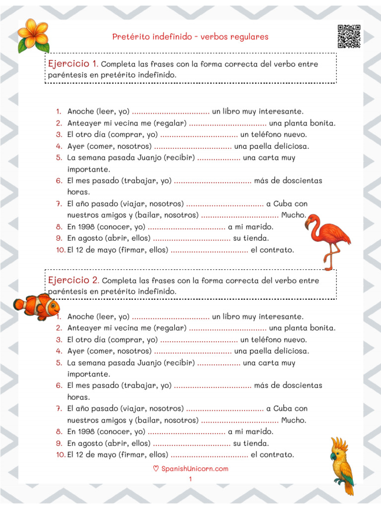 Ejercicios de pretérito indefinido | PDF