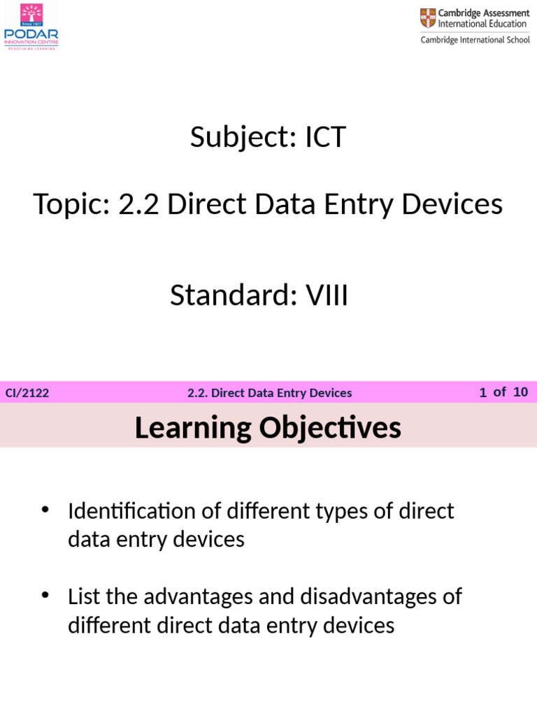 PPT CAIE VIII ICT Ch2 Unit 2.2 Direct Data Entry Devices | PDF | Radio ...