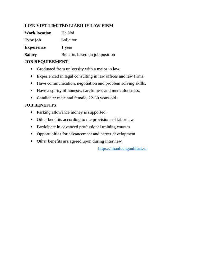 Solicitor Job Opening in Ha Noi | PDF