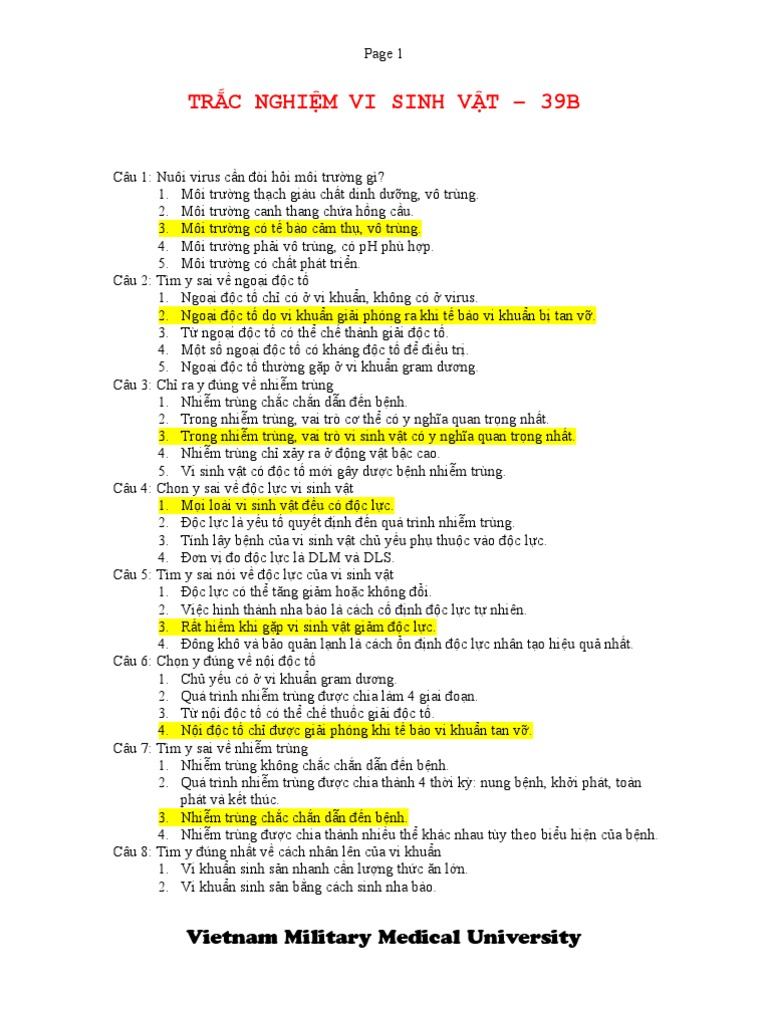 Trac Nghiem Vi Sinh Vat 39b 5573 | PDF