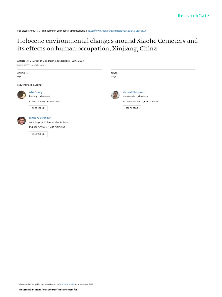 Holocene Changes at Xiaohe Cemetery, China | PDF | Silt | Earth Sciences