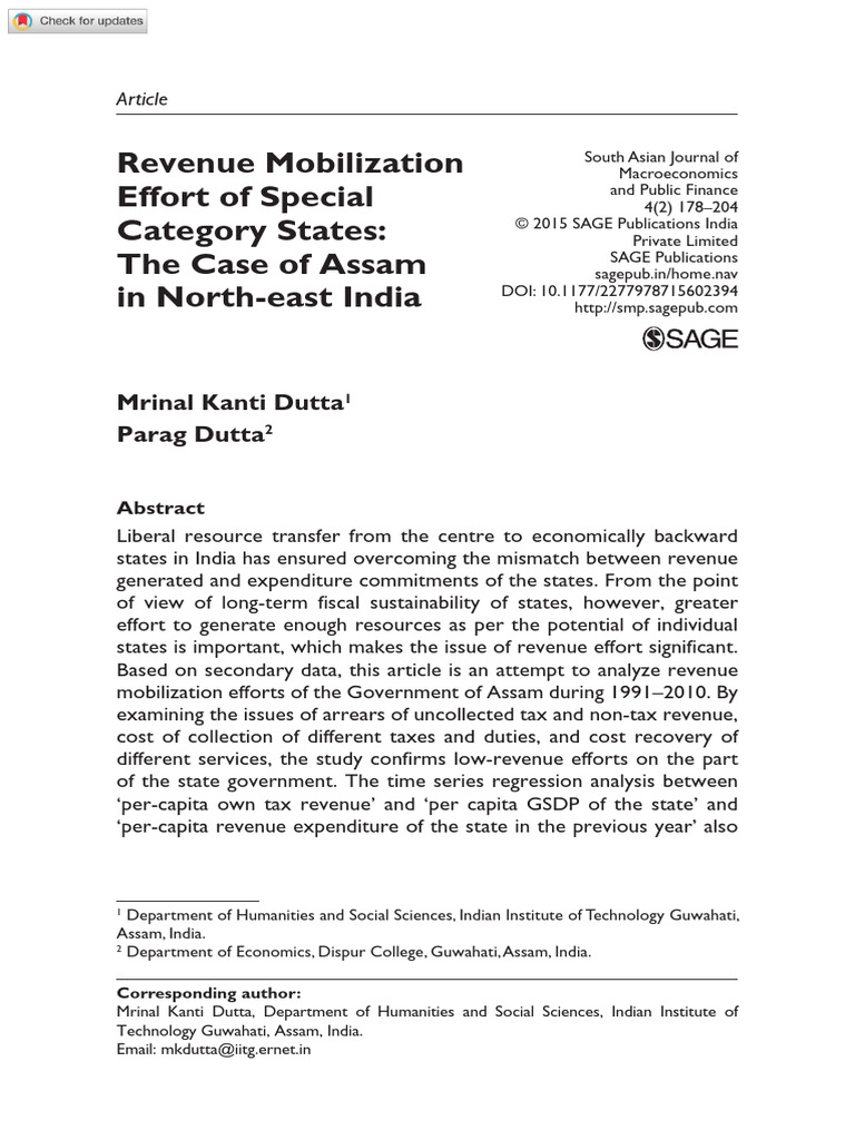Revenue Mobilization Effort of Special Category States The Case of ...