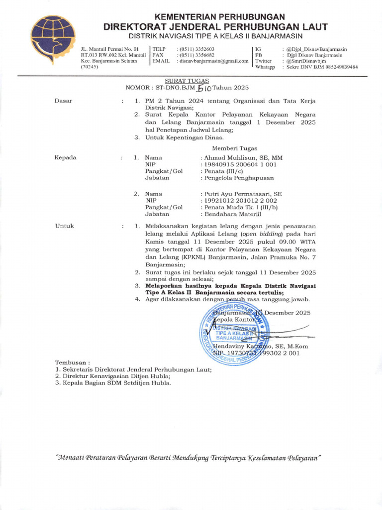 ST-DNG.bjm 510 Tahun 2025 Melaksanakan Kegiatan Lelang Dengan Jenis ...