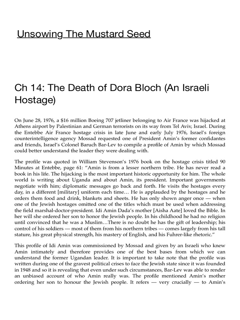 CH 14 - The Death of Dora Bloch (An Israeli Hostage) - Unsowing The ...