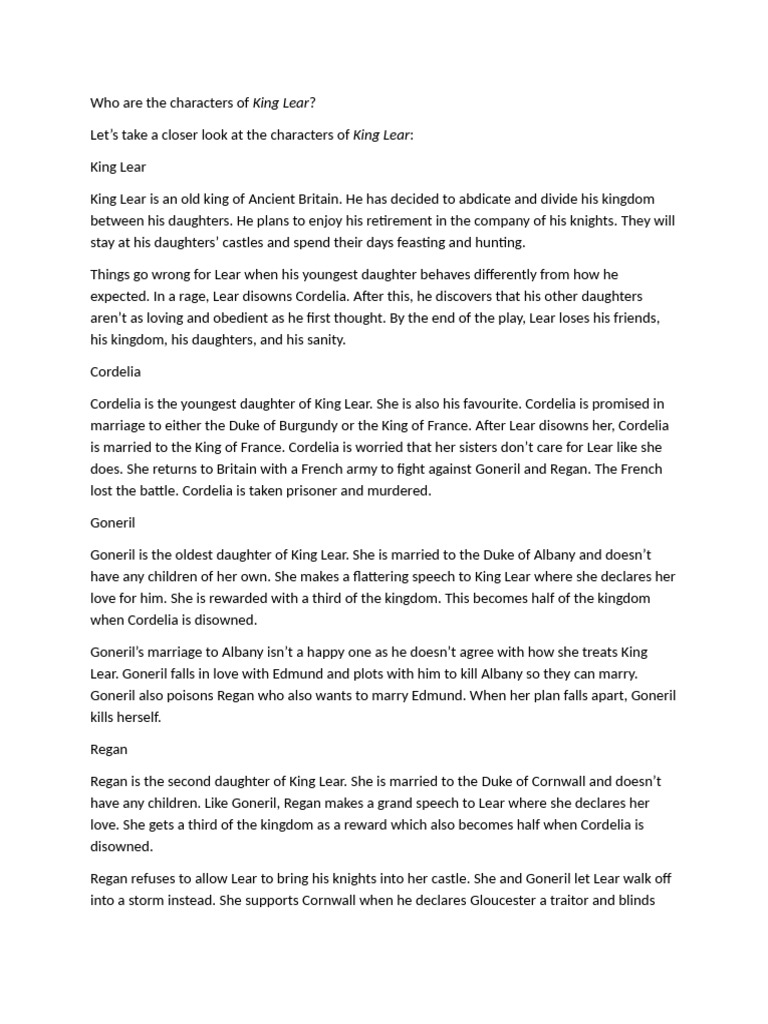 The Characters of King Lear | PDF | King Lear