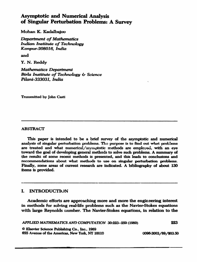 Asymptotic and Numerical Analysis of Singular Perturbation Problems- A Survey | PDF | Fluid ...