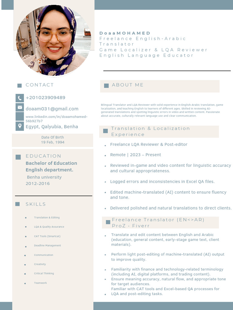 Doaa Mohamed LQA Translator CV | PDF | Curriculum | Translations