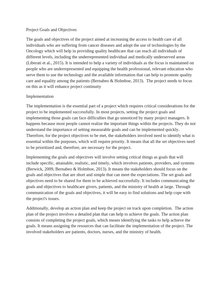 Project Goals and Objectives | PDF | Goal | Health Care