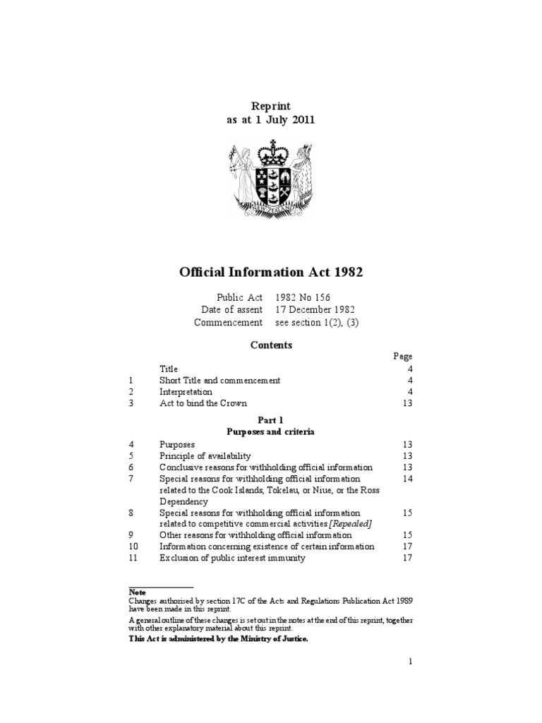 Official Information Act 1982 | PDF | Foreign Language Studies
