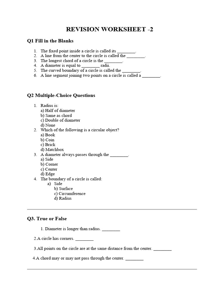 Revision Worksheet - 2 | PDF