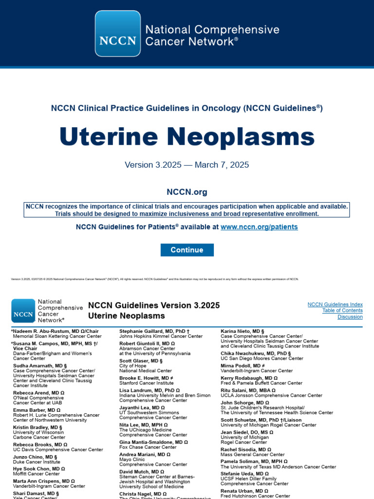 NCCN Guidelines for Uterine Neoplasms 2025 | PDF | Immunohistochemistry ...