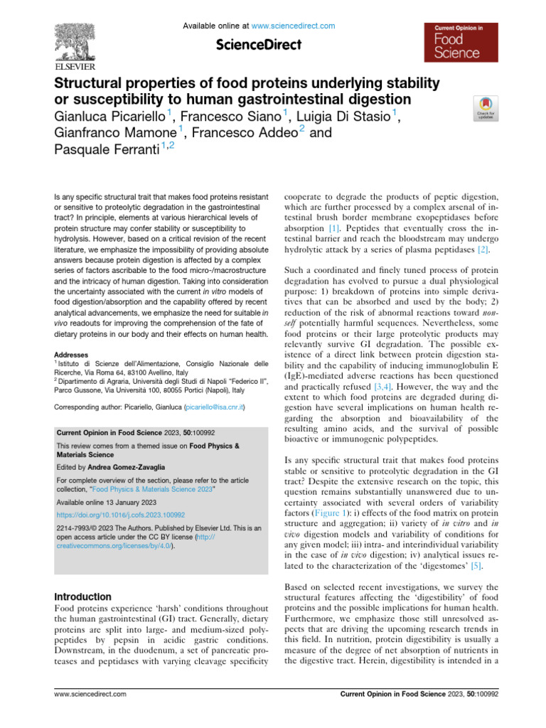 review-food protein structure and digestibility-2023 | PDF | Proteins ...