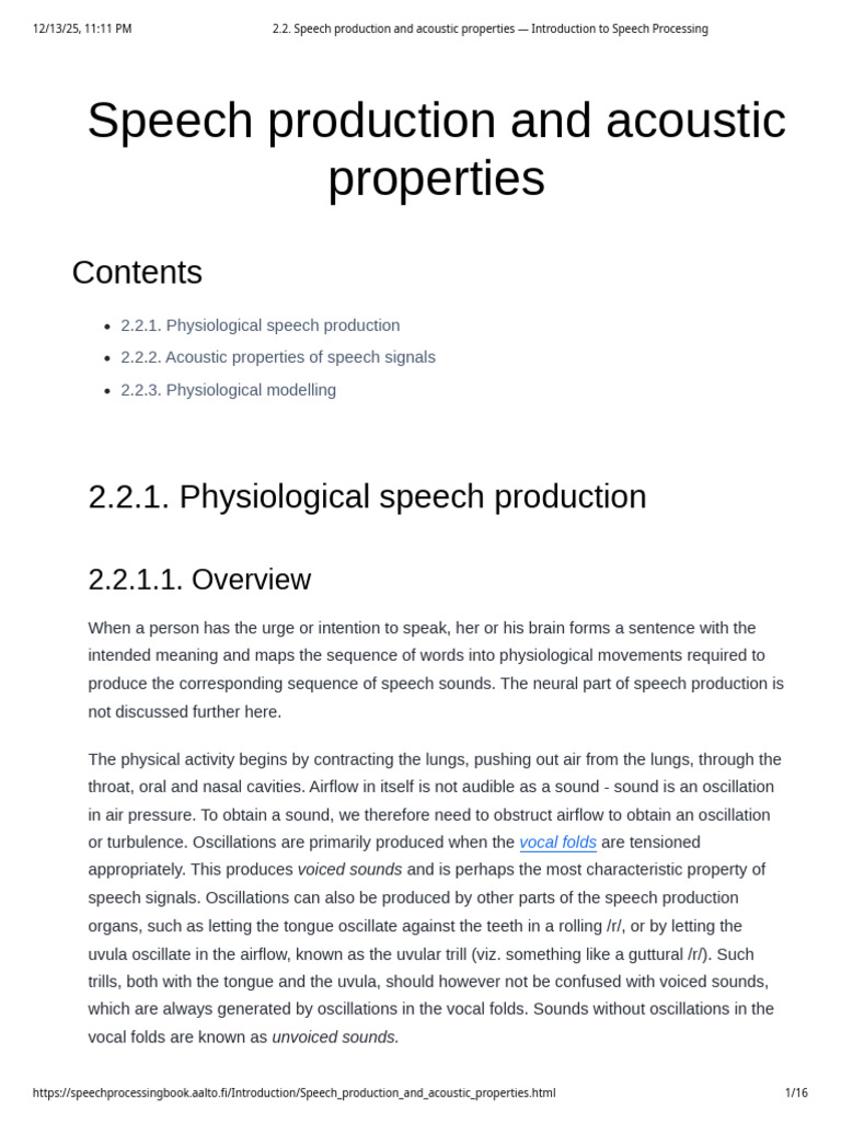 Speech Production and Acoustic Features | PDF | Human Voice | Phonetics