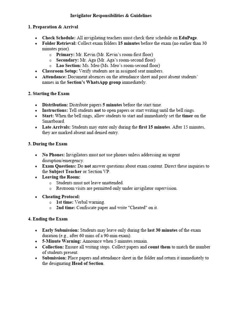 Invigilator Responsibilities | PDF