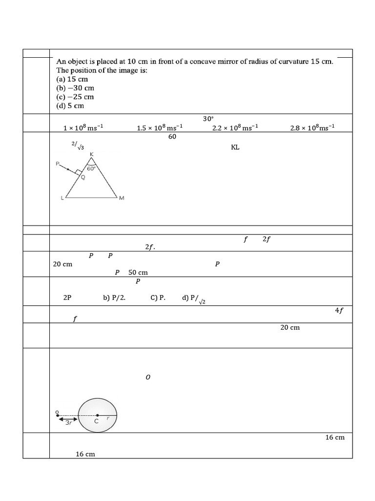 Class 12 Ray Optics Physics Worksheet | PDF | Refraction | Optics
