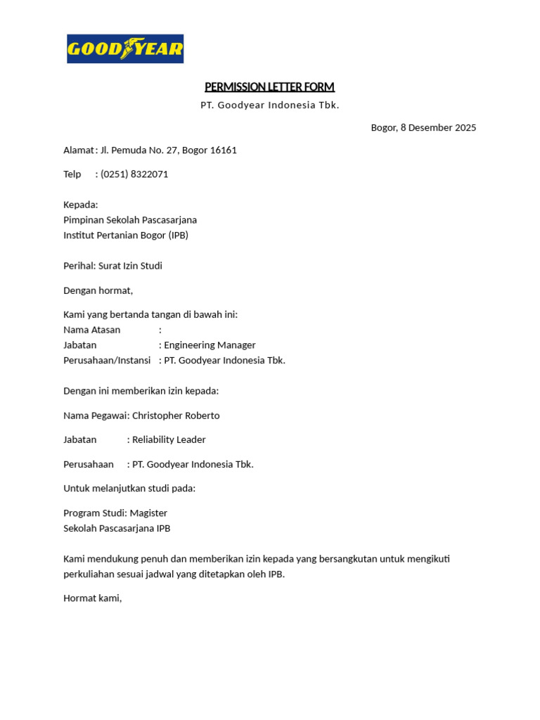 Permission Letter Form Template | PDF