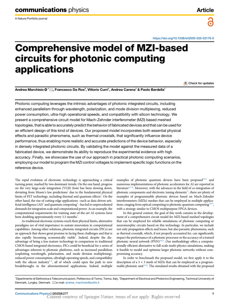 Comprehensive Model of MZI-based Circuits For Phot | PDF | Photonics ...